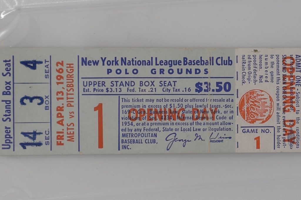 Ticket to 1962 Mets Opening Day - Mets History